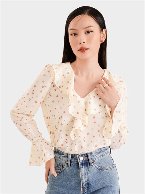 Áo Kiểu Cổ Tim Bèo Tay Dài Nhún Thun Marc