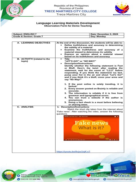 Lesson Plan Demo Pdf Accuracy And Precision Cognition