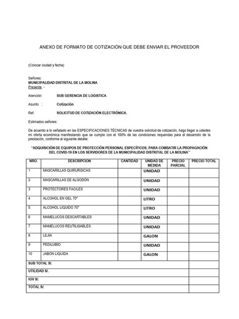Modelo De Solicitud De Cotización Pdf