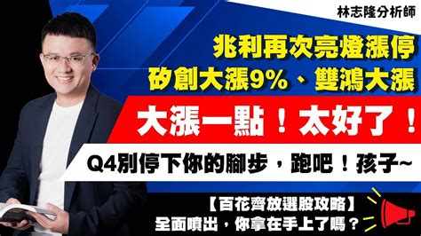 理周tv 20230905盤後 林志隆 股動人生／兆利再次亮燈漲停、矽創大漲9、雙鴻大漲大漲一點！太好了！q4別停下你的腳步，跑吧！孩子