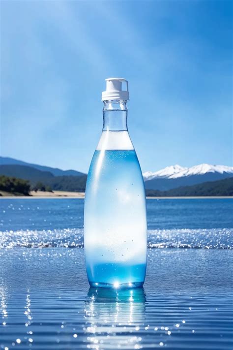 蓝色水面透明玻璃瓶展示样机效果图 花瓣网