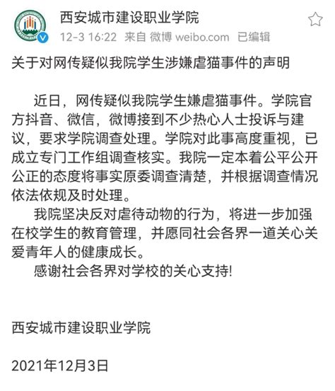 西安一职校回应 学生被指虐猫”：成立专门工作组调查核实直击现场澎湃新闻 The Paper