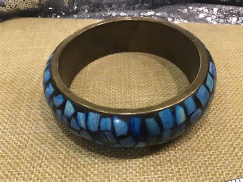 Brass Bangle Blue Stone Inlay