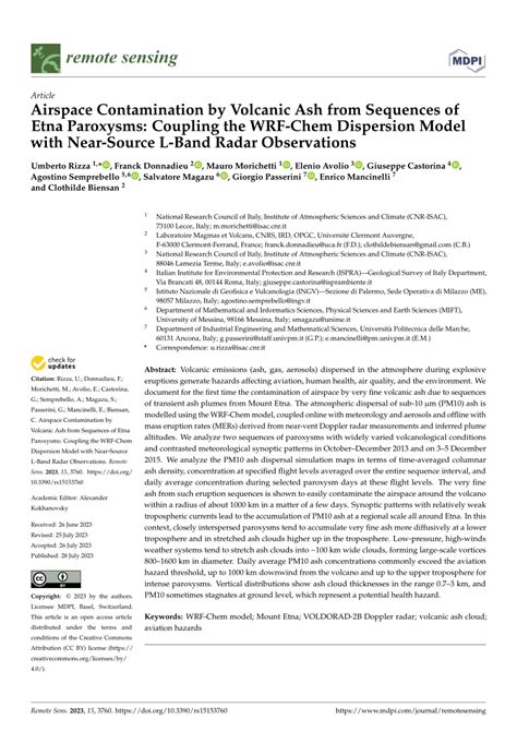 Pdf Airspace Contamination By Volcanic Ash From Sequences Of Etna Paroxysms Coupling The Wrf