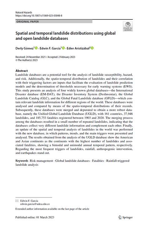 Spatial And Temporal Landslide Distributions Using Global And Open
