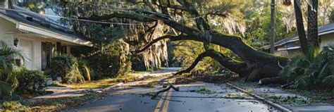 Tree In Storm Fallen Tree Blocking Driveway And Wires After Hurricane Premium Ai Generated Image
