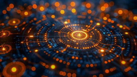 Futuristic Interface With Glowing Orange Circuits And Data Stock Illustration Illustration Of