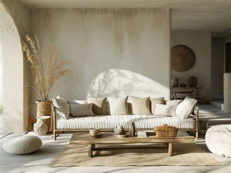 Contemporary Minimalist Living Room With Some Beige And White Pillows