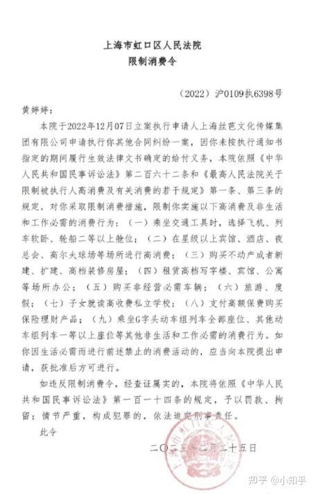 黄婷婷被纳入失信被执行人名单 知乎