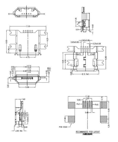 Micro USB Connector Pin Smt B Type Micro USB Female PCB Connector