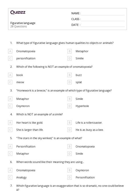 50 Figurative Writing Worksheets For Kindergarten On Quizizz Free