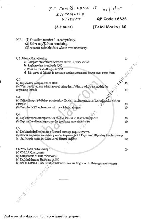 Distributed Systems 2015 2016 Be It Information Technology Semester 6 Te Third Year Cbgs