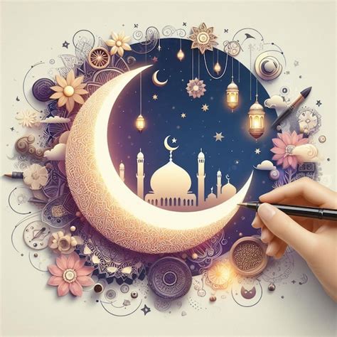 Premium Photo Eid Mubarak Calligraphy With Hollow Engraving Moon
