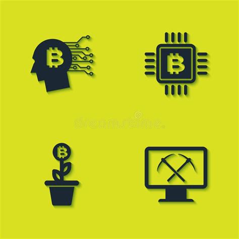 Set Bitcoin Think Mining With Monitor And Pickaxe Plant The Pot And