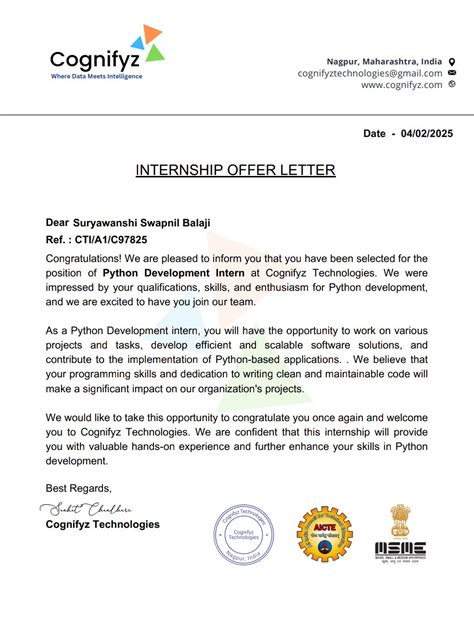 internship pythondevelopment cognifyztechnologies programming… swapnil suryawanshi