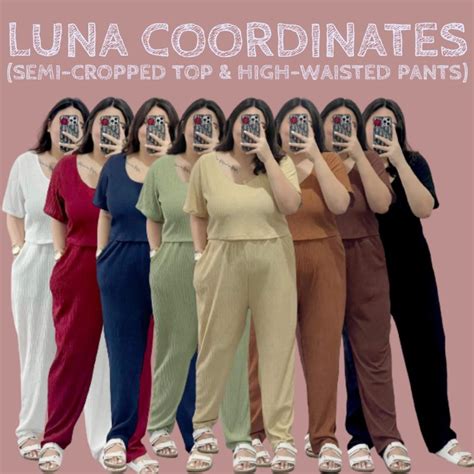 Cheapest Luna Coordinates Semi Cropped Top And High Waisted Pants Plus