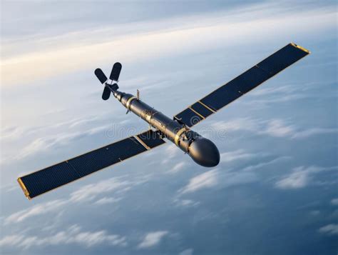 High Tech Autonomous Surveillance Drone Flying Over Clouds Symbolizing Futuristic Security