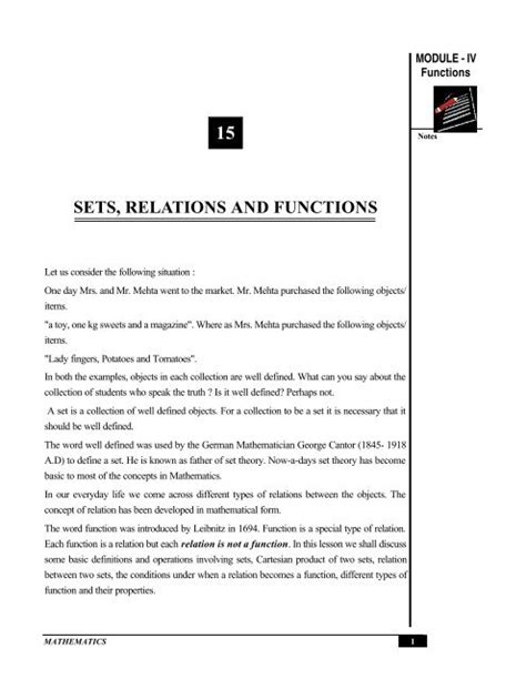 SETS RELATIONS AND FUNCTIONS