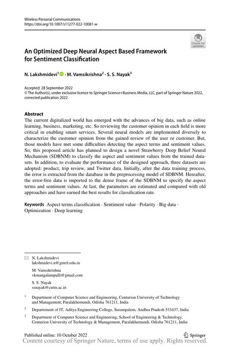 An Optimized Deep Neural Aspect Based Framework For Sentiment