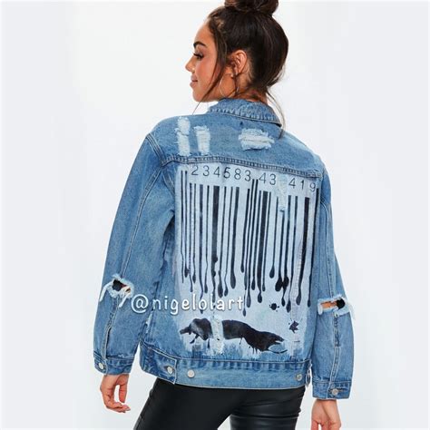 Джинсовая куртка с рисунком Штрих код Граффити в интернет магазине на Ярмарке Мастеров