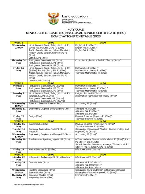 Sc Nsc May June 2023 Matric Exam Timetable Pdf Pdf Linguistics Languages