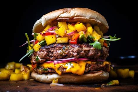 Premium Photo Jerk Chicken Burger With Mango Salsa