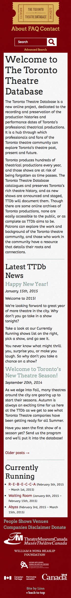 Toronto Theatre Database — Drollic Design Ltd