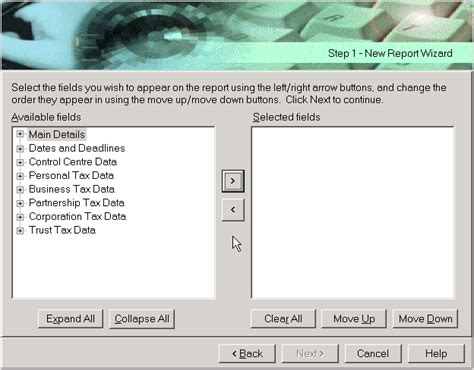 Screenshot New Report Wizard Step 1
