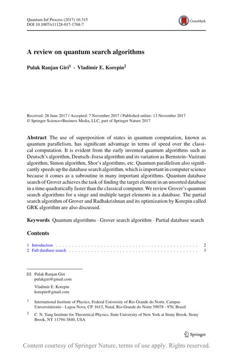 A Review On Quantum Search Algorithms Request PDF