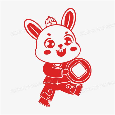 卡通兔年可爱兔子剪纸套图系列三免抠元素PNG图片素材下载 兔年PNG 熊猫办公