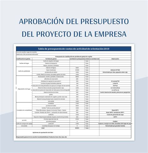 Plantilla De Excel Aprobación Del Presupuesto Del Proyecto De La