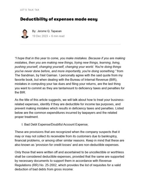 Tax Deductibility Guide For Businesses Pdf Expense Taxes