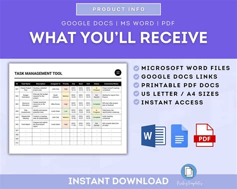 Task Management Tool Template Task Organization Template Productivity Management Template