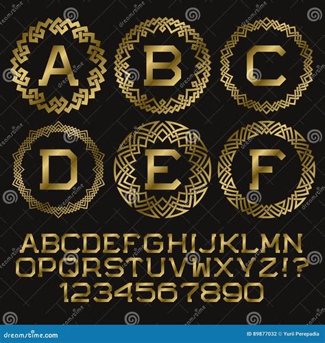 Golden Angular Letters And Numbers Of Two Stripes Monogram With Wings Cartoon Vector