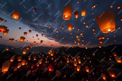 Premium Ai Image Kong Ming Lantern Dancing In The Sky Ai Technology