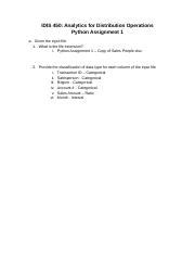 Python Assignment Docx Idis Analytics For Distribution Operations Python Assignment A