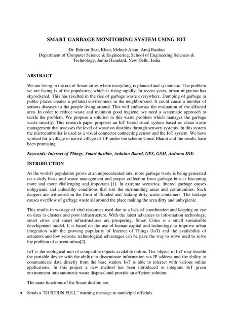 Pdf Smart Garbage Monitoring System Using Iot