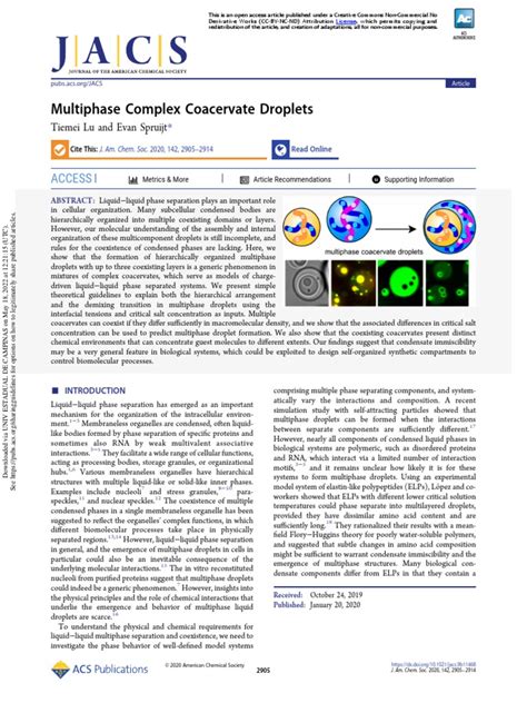 Multiphase Complex Coacervate Droplets Pdf Chemistry Physical Sciences