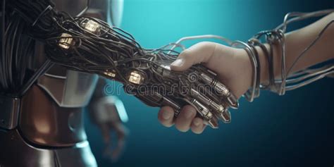 Ai Generated Human Shaking Hand Of Robot Stock Illustration