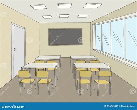 Classroom Graphic Color School Interior Sketch Illustration Vector