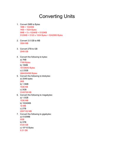 Gcseanda Level Unit Conversion Worksheet Teaching Resources