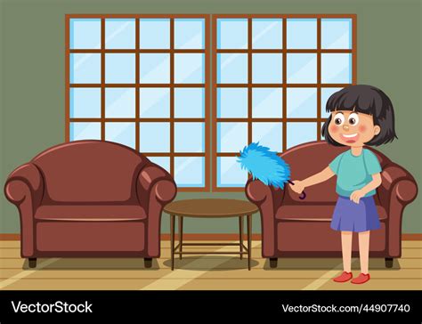 Girl Cleaning Living Room Royalty Free Vector Image