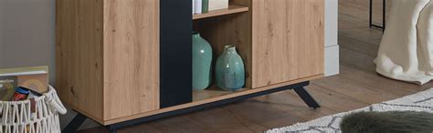 Finebuy Highboard 110x125x40 Cm Mdf Sideboard In Eiche Dekorschwarz