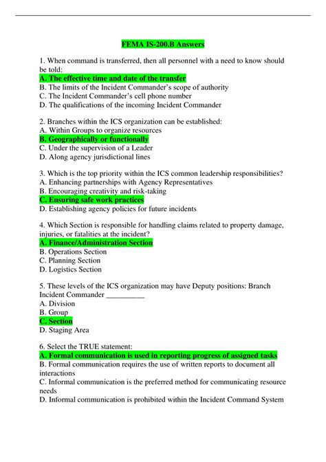 FEMA ICS 200 Answers Fema Stuvia US