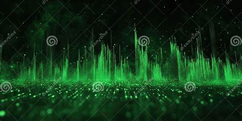 Digital Audio Wave Frequency Visualization Abstract Green Futuristic Sound Waves For Music And