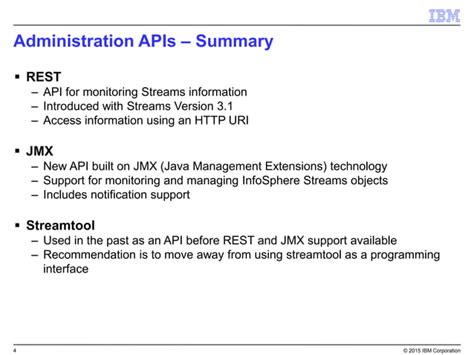 Administration Apis Rest And Jmx For Ibm Infosphere Streams V4 0 Ppt