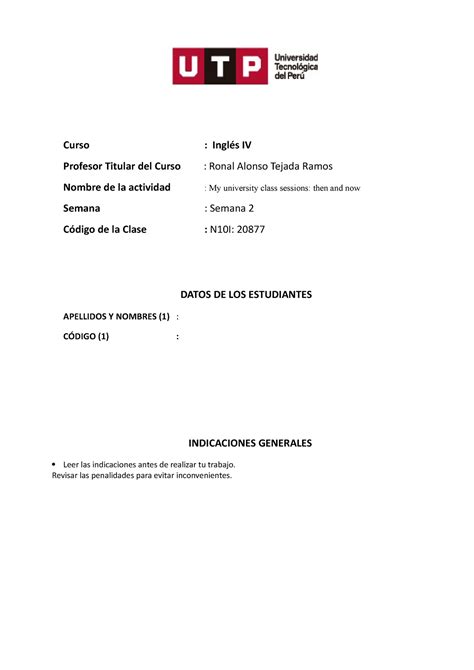 English Iv Week 2 Week 02 Task Assignment My University Class Sessions Then And Now