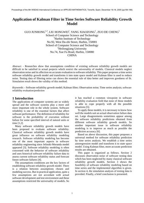 Pdf Application Of Kalman Filter In Time Series Software