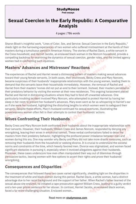Sexual Coercion In The Early Republic A Comparative Analysis Free