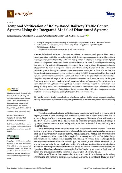 Pdf Temporal Verification Of Relay Based Railway Traffic Control